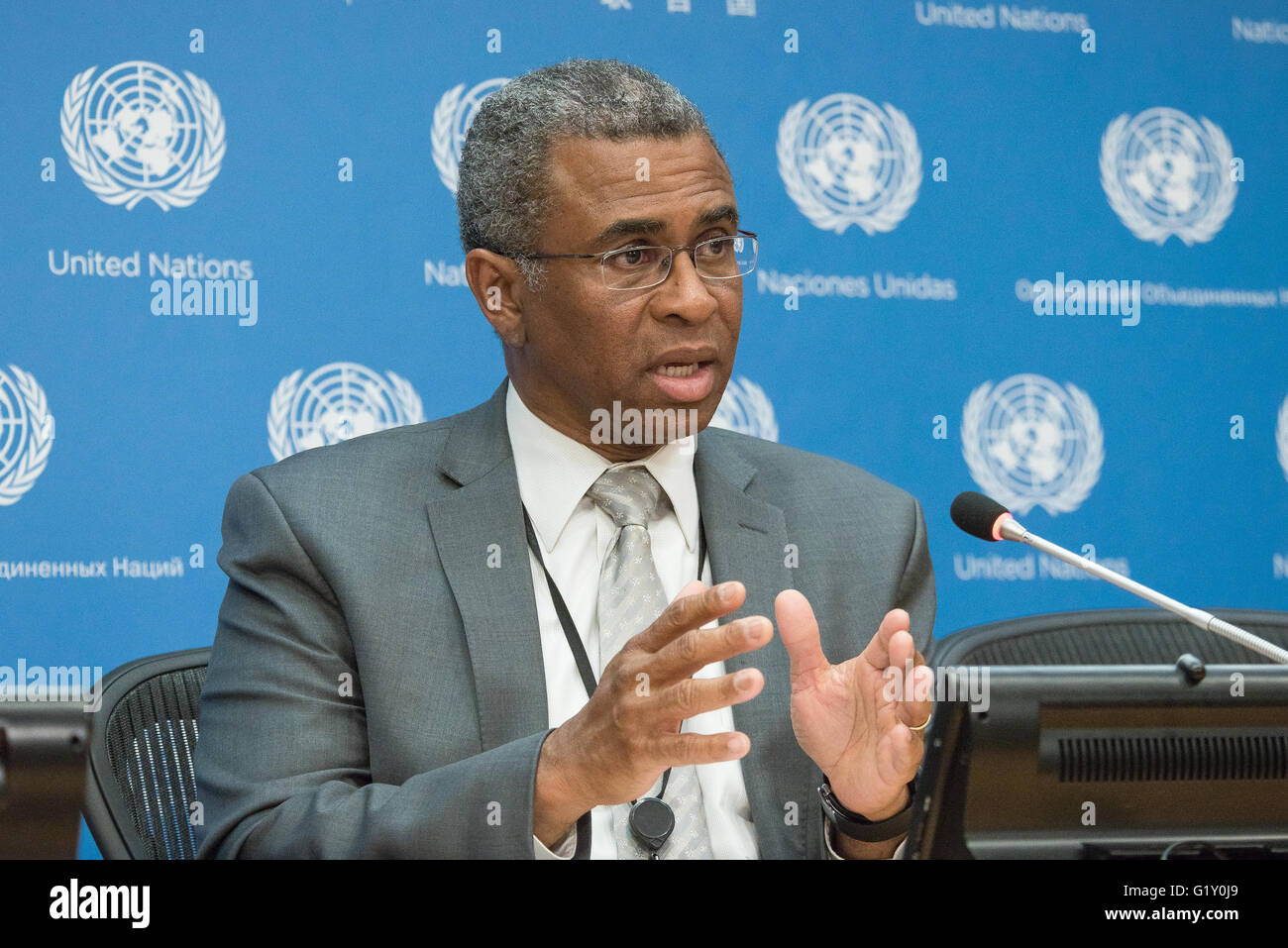 New York, United States. 20th May, 2016. Elliott Harris speaks with the ...