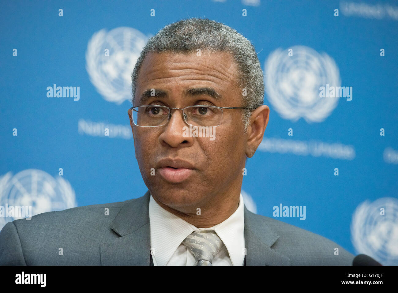 New York, United States. 20th May, 2016. Elliott Harris speaks with the ...