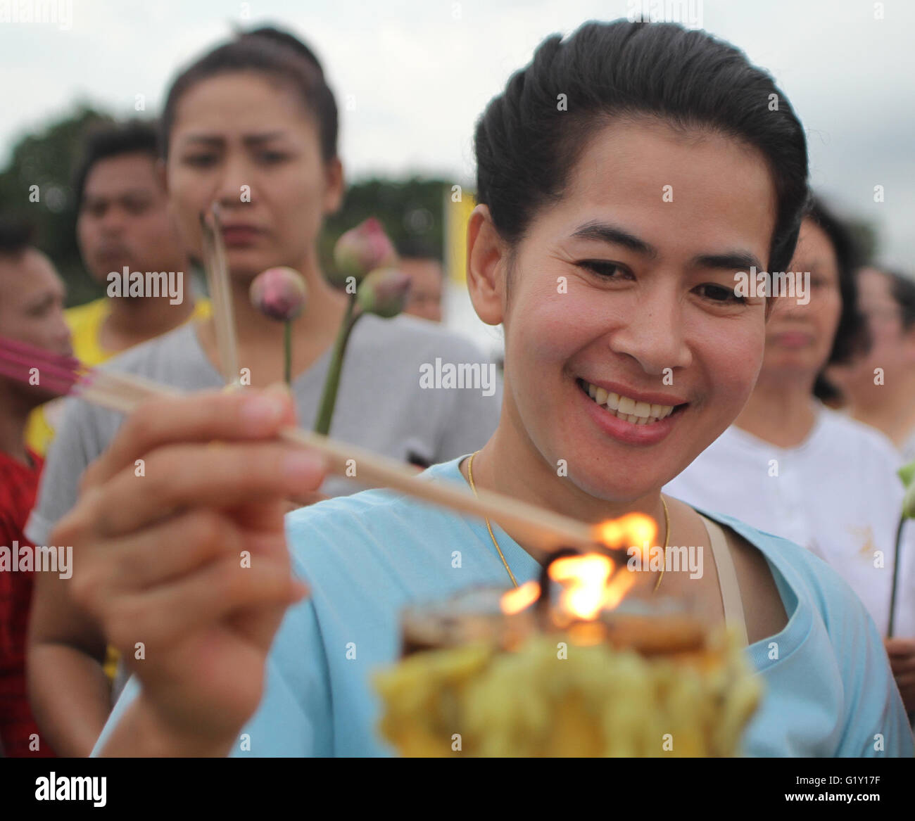 Bangkok, Thailand. 20th May, 2016. Man during Visakha Bucha Day at ...