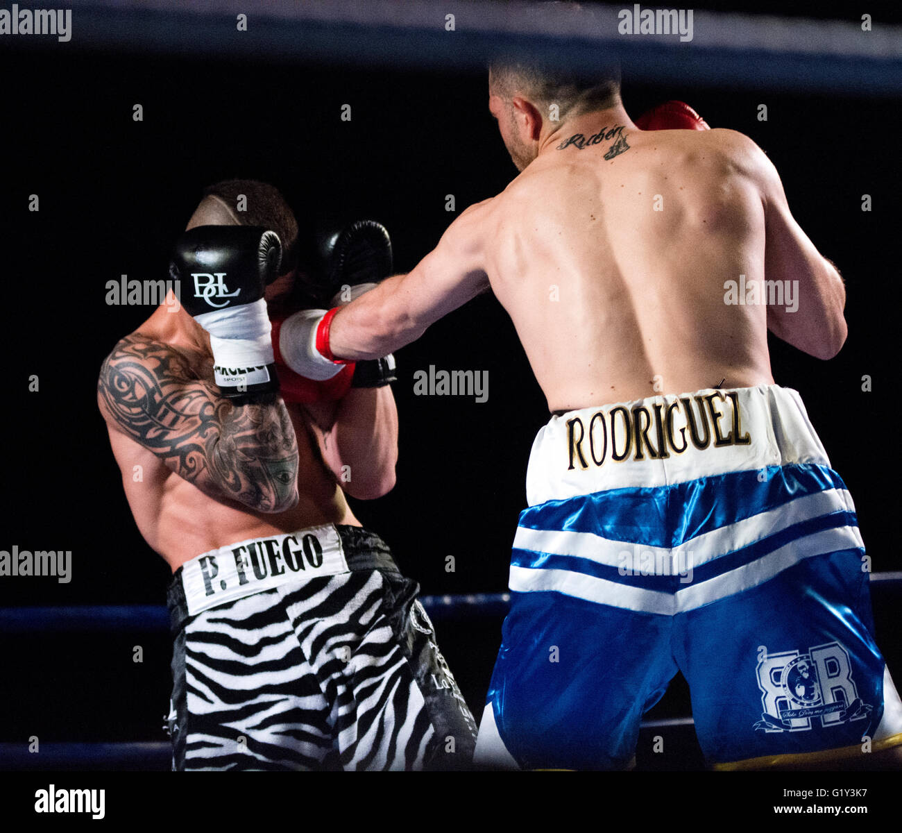 Gijon, Spain. 21st May, 2016. Ruben Dominguez hits Pablo Fuego during ...