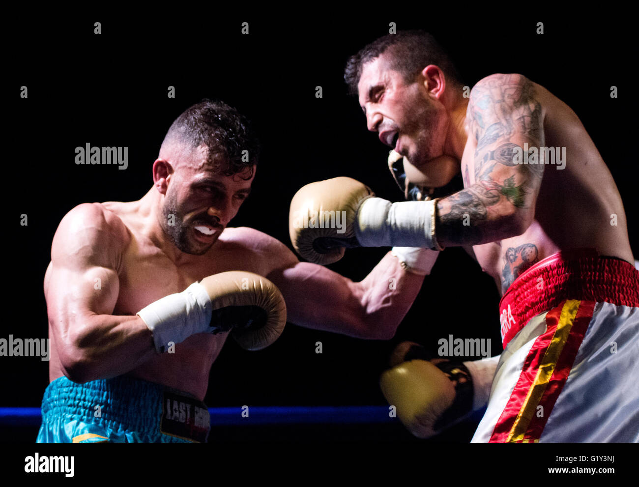 Gijon, Spain. 21st May, 2016. Juancho Gonzalez hits Marc Vidal during ...