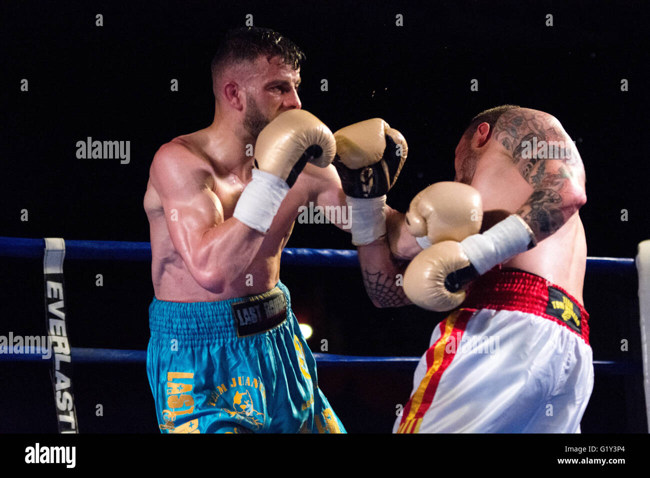 Gijon, Spain. 21st May, 2016. Juancho Gonzalez hits Marc Vidal during ...