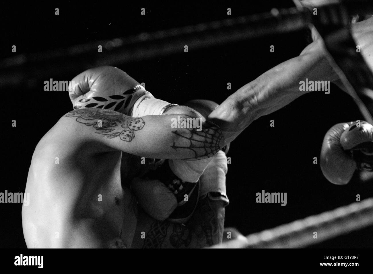 Gijon, Spain. 21st May, 2016. Juancho Gonzalez hits Marc Vidal during ...