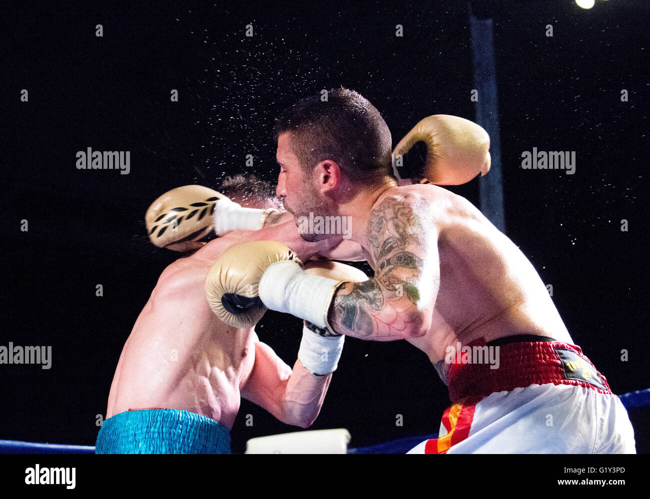 Gijon, Spain. 21st May, 2016. Marc Vidal hits Juancho Gonzalez during ...