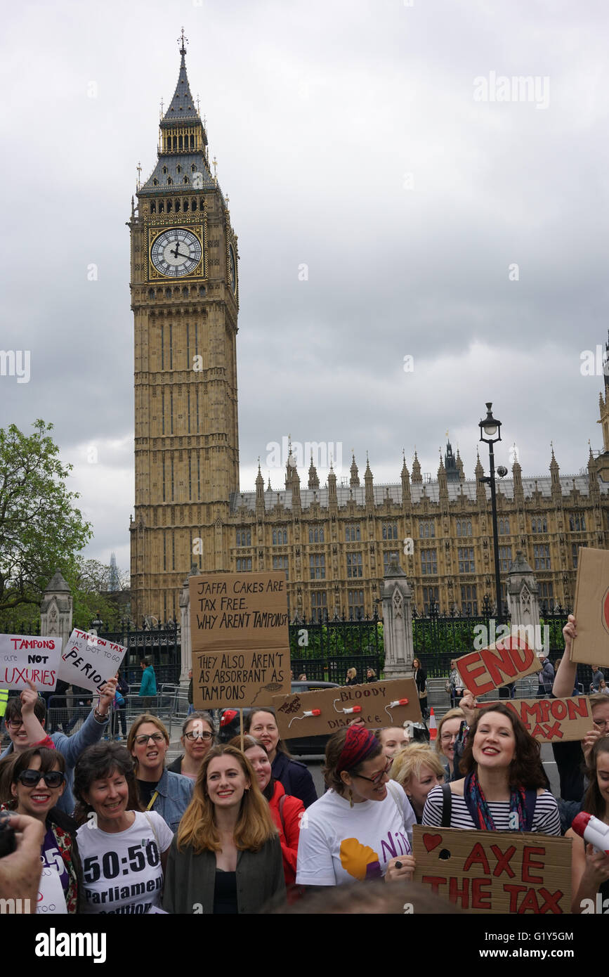 London, UK. 21st May, 2016. A group of ladies protest against Tampon ...