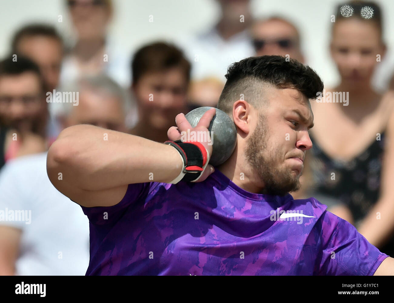 Saale, Germany. 21st May, 2016. Polish shot-put athelete Konrad ...