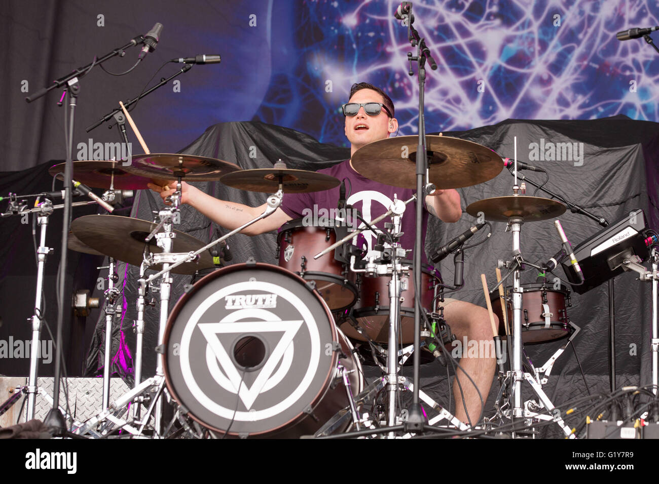 Columbus, Ohio, USA. 20th May, 2016. Drummer ROB ROLFE of Enter Shikari ...