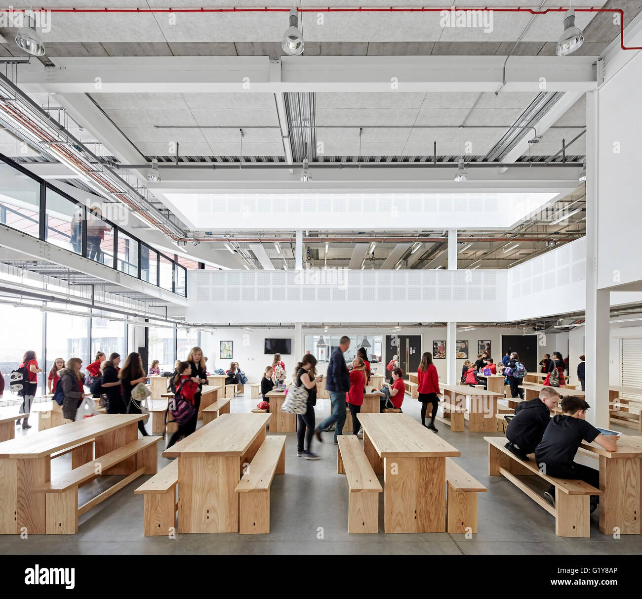 Entrance area with communal tables and first floor galleries. Plymouth ...