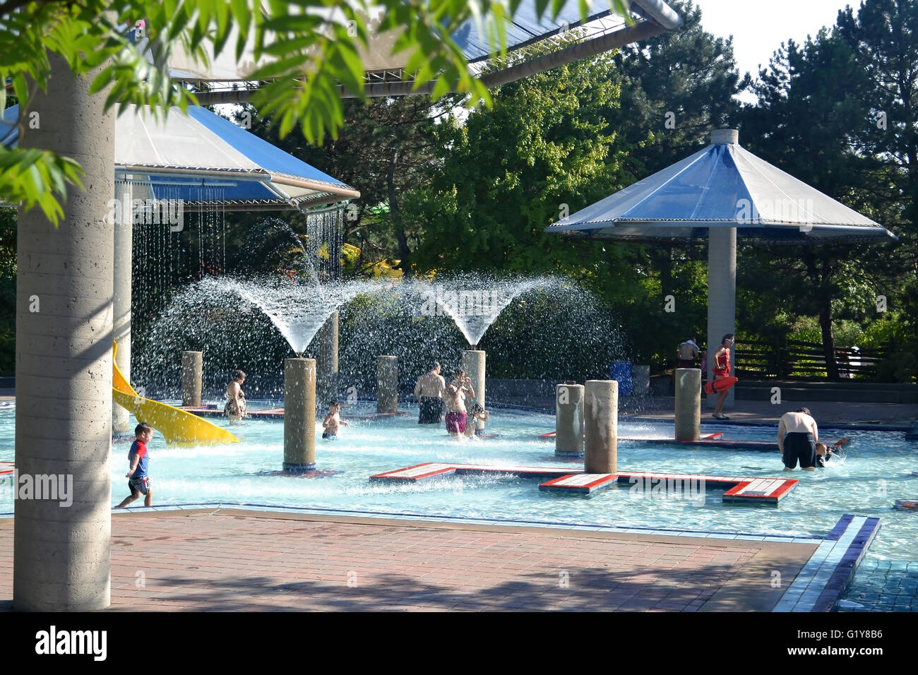 A public pool for kids in Hamilton Ontario, Canada, with fountains and ...