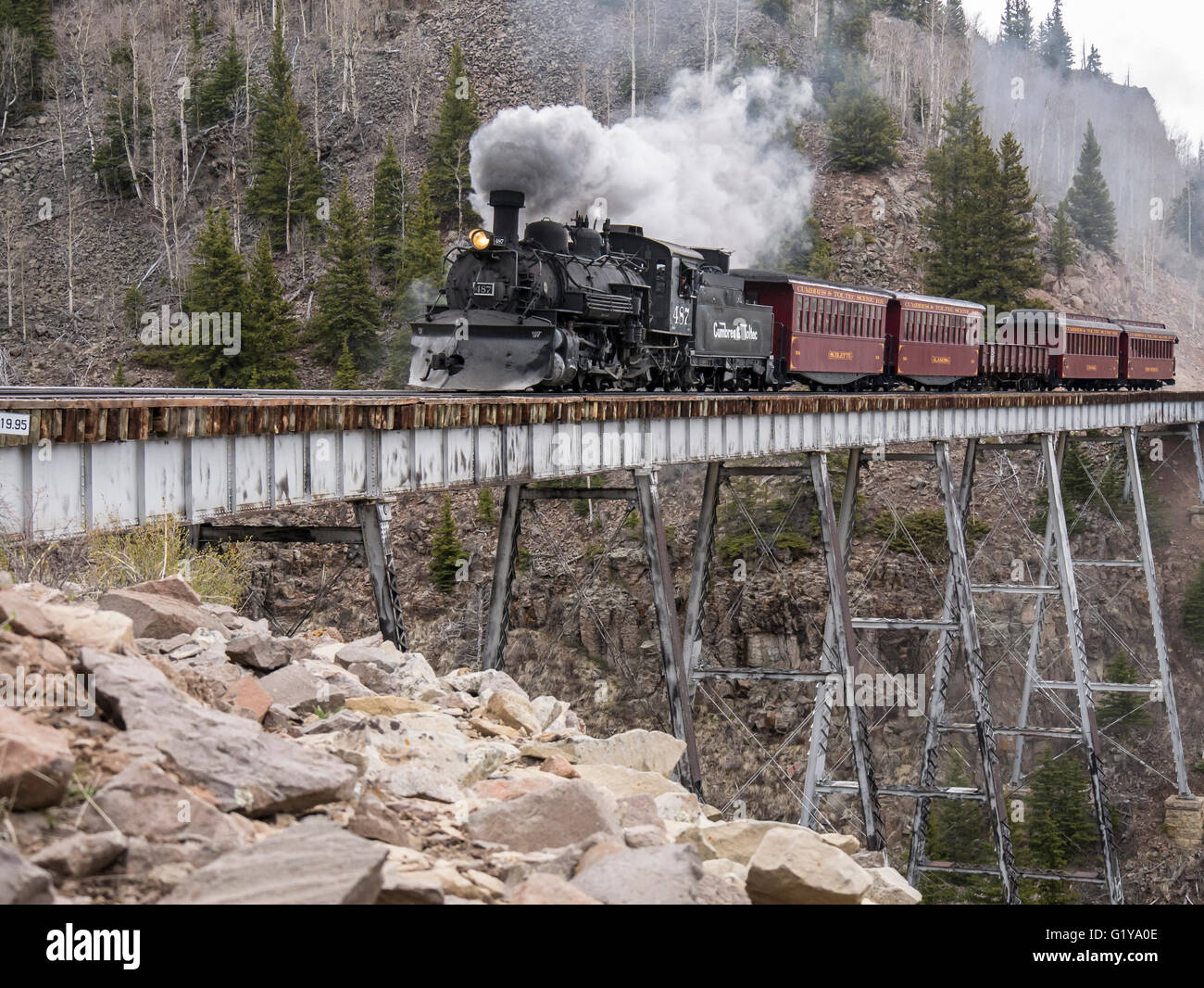 Train crossing Cascade Trestle, Cumbres & Toltec Scenic Railroad ...