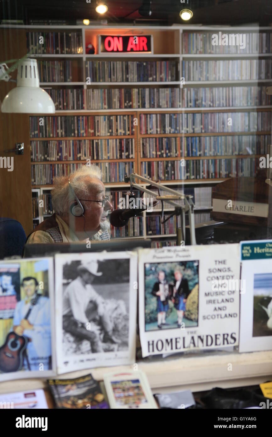 Charlie Fraser on air for the Oamaru Heritage Radio Stock Photo - Alamy