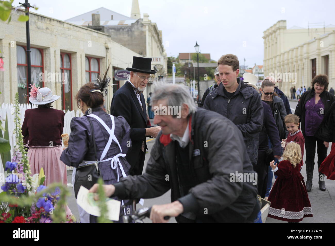 people line up to enter the Oamaru's Network Waitaki Victorian Fete ...