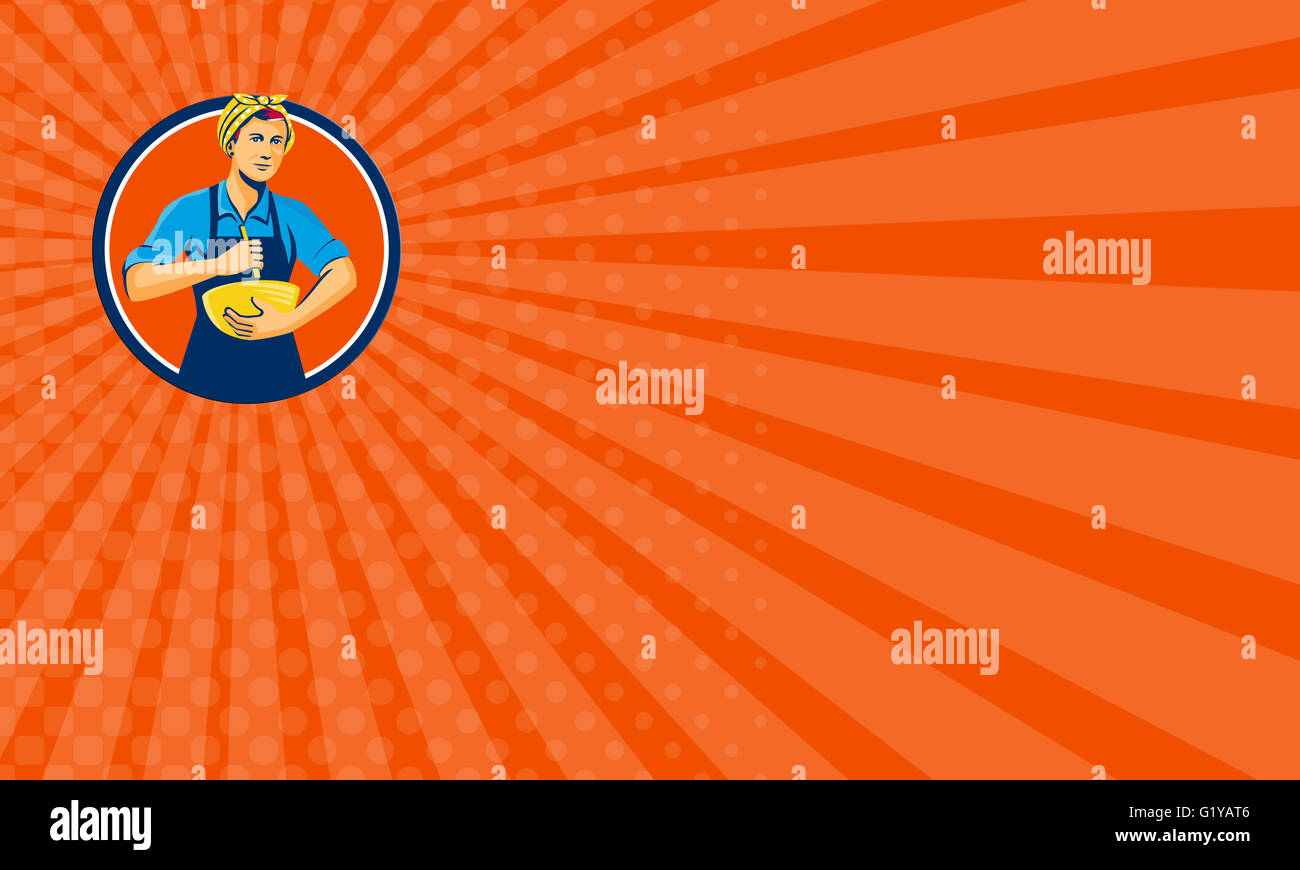 Business card showing illustration of a female chef with bandana ...