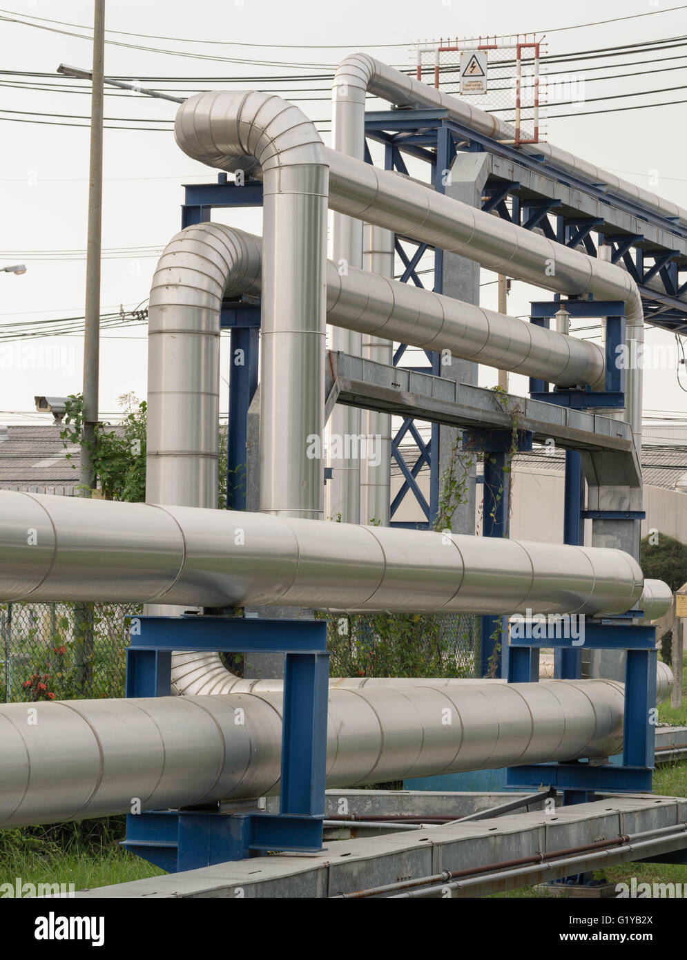 industrial pipelines on pipe-bridge Stock Photo - Alamy
