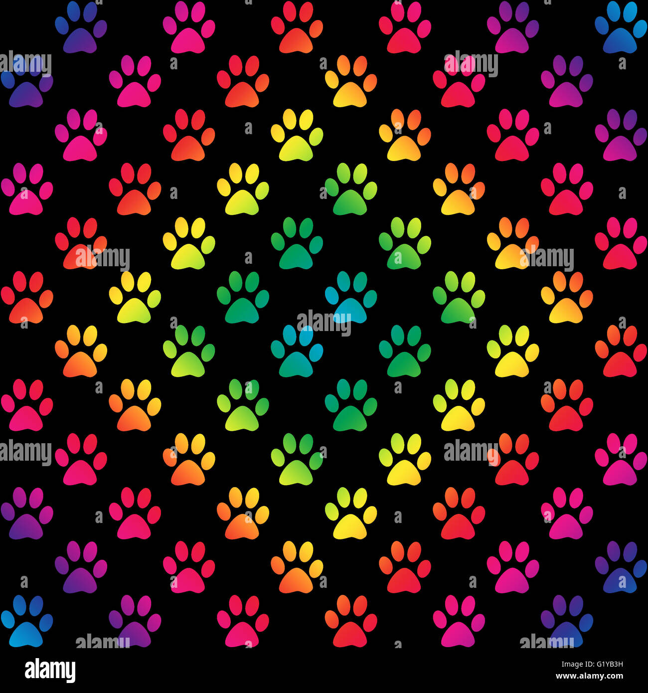 Paw prints in gradient rainbow colors in a diamond shape, on black ...
