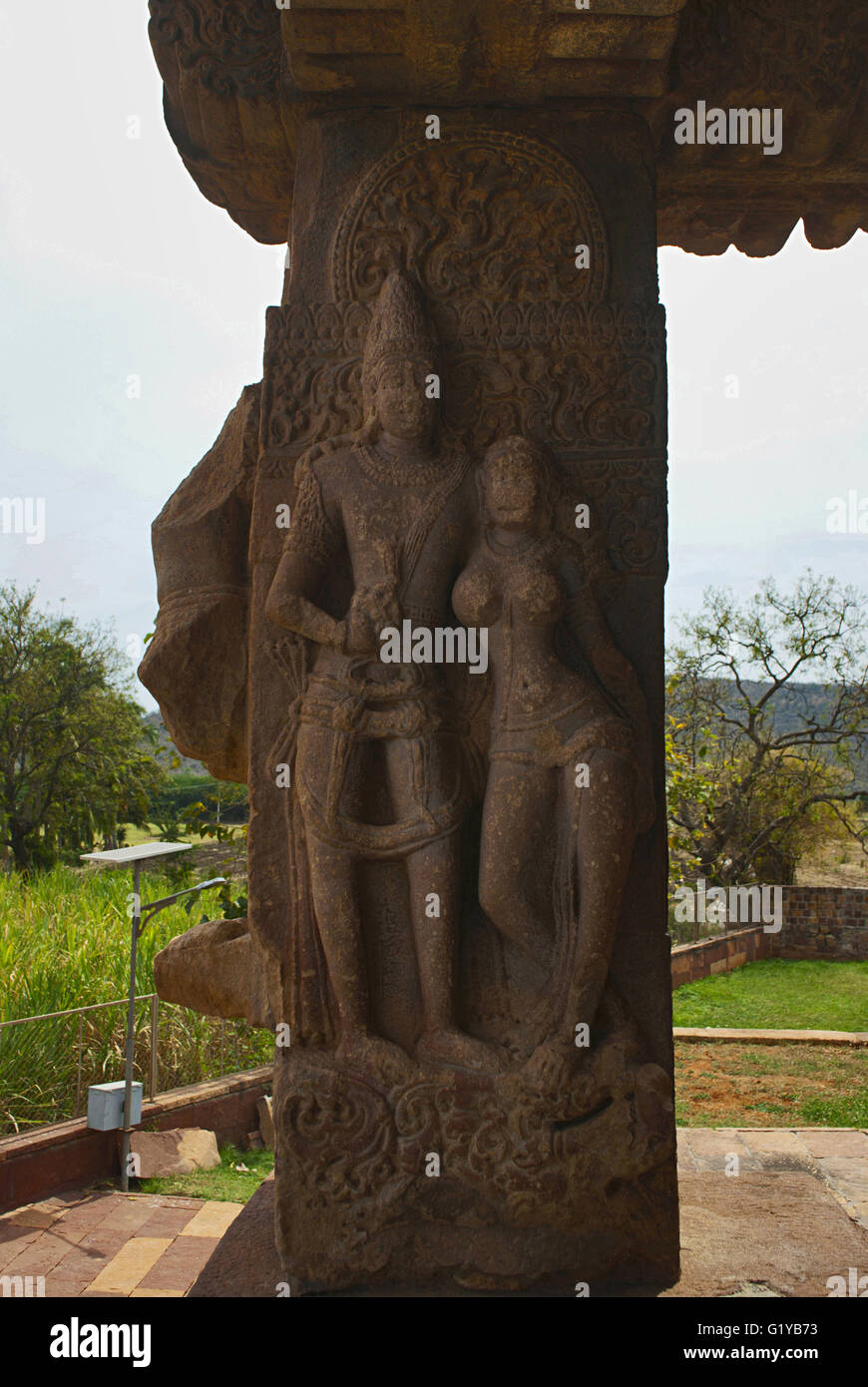Carved figure of a human pair. Front pillars of the mukha-mandapa ...