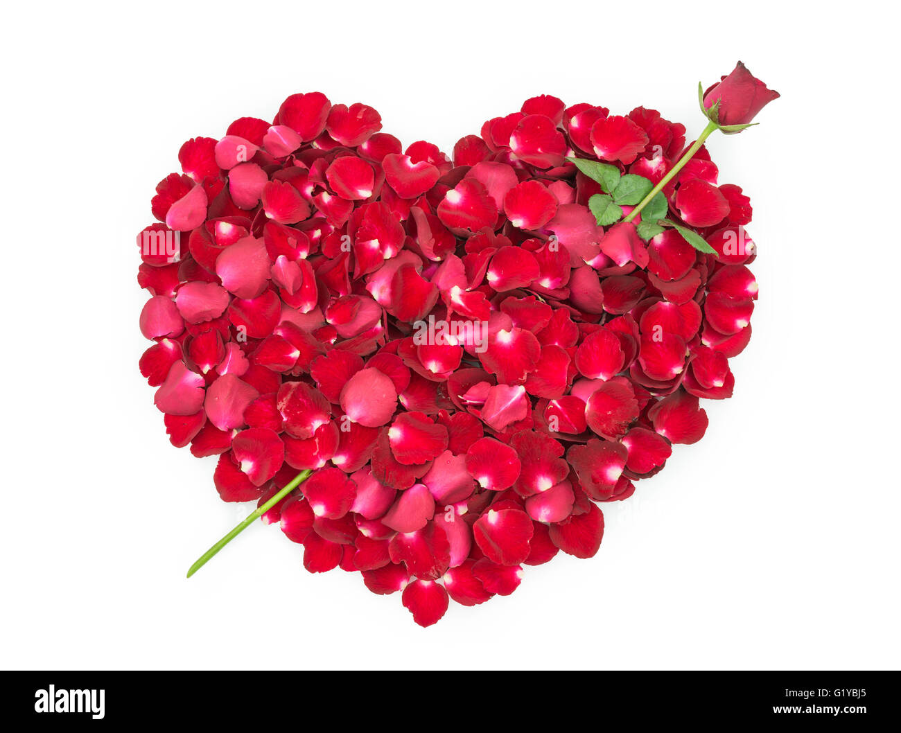 Cupid arrow in a red rose petals heart shape, love symbol Stock Photo ...