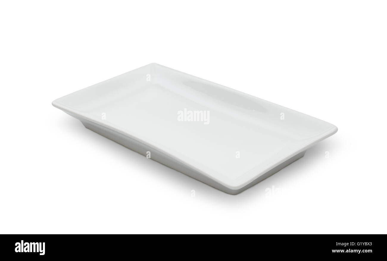 Empty white ceramic dish on over white background, rectangle dish Stock ...