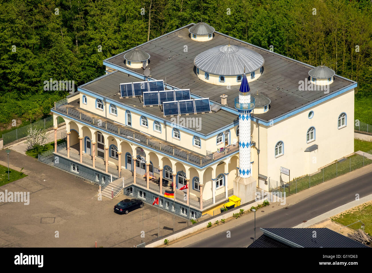 Aerial view, new mosque in Baesweiler Herzogenrath street, freedom of ...