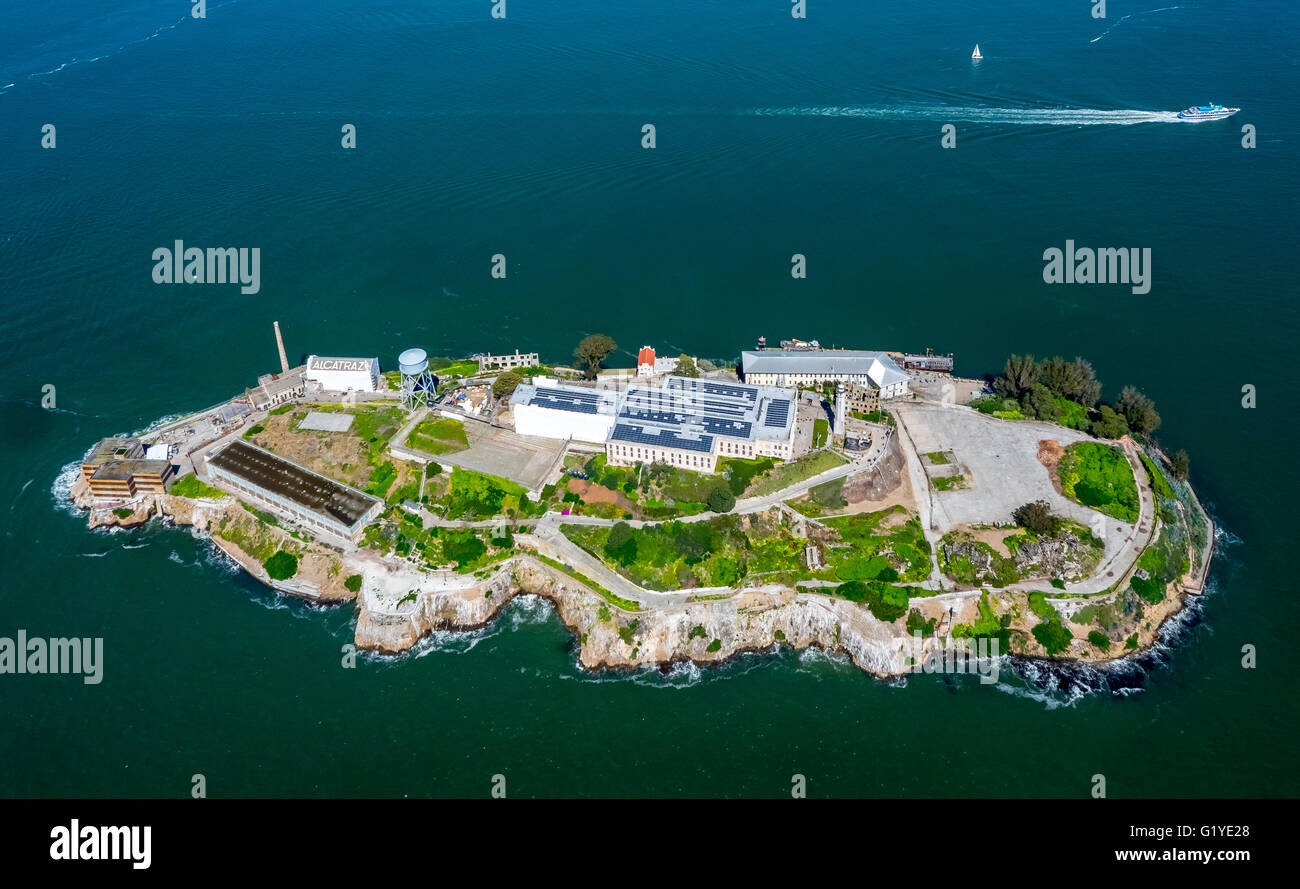 Prison Island Alcatraz, Alcatraz Island, Aerial view, San Francisco ...