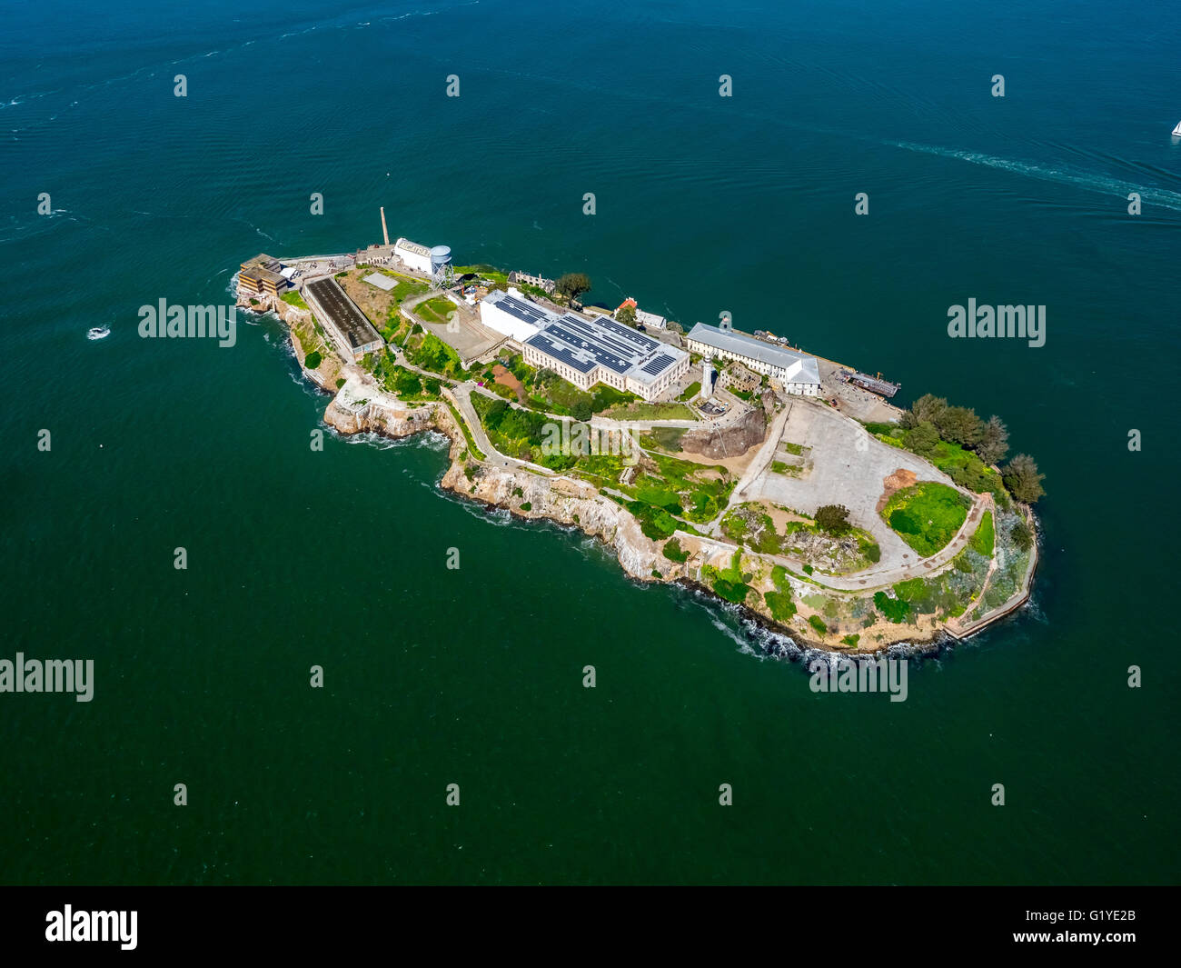 Prison Island Alcatraz, Alcatraz Island, Aerial view, San Francisco ...