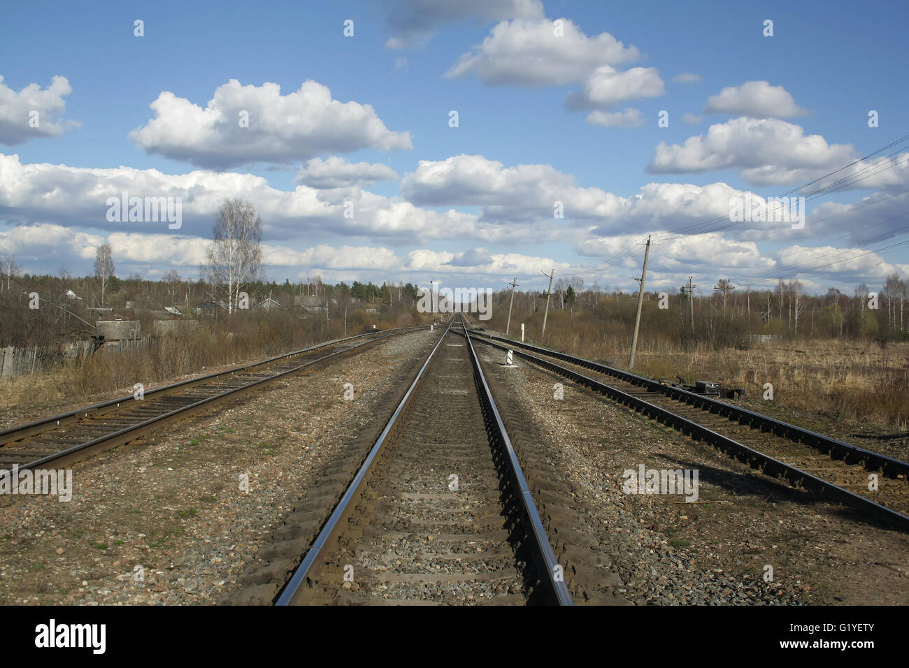 railroad tracks spring landscape Stock Photo - Alamy