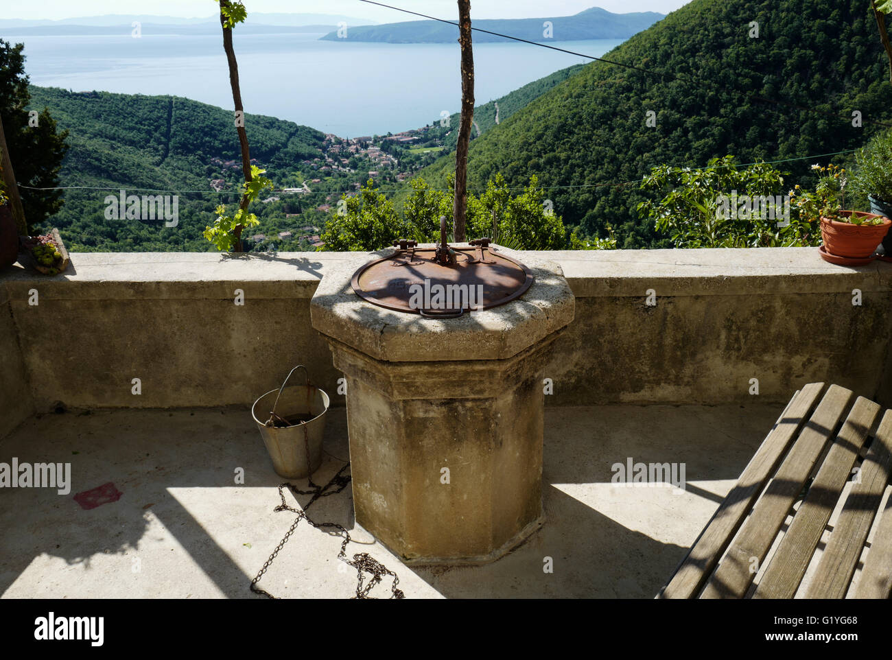 View of the sea and Cres island from the pretty hilltop village of ...