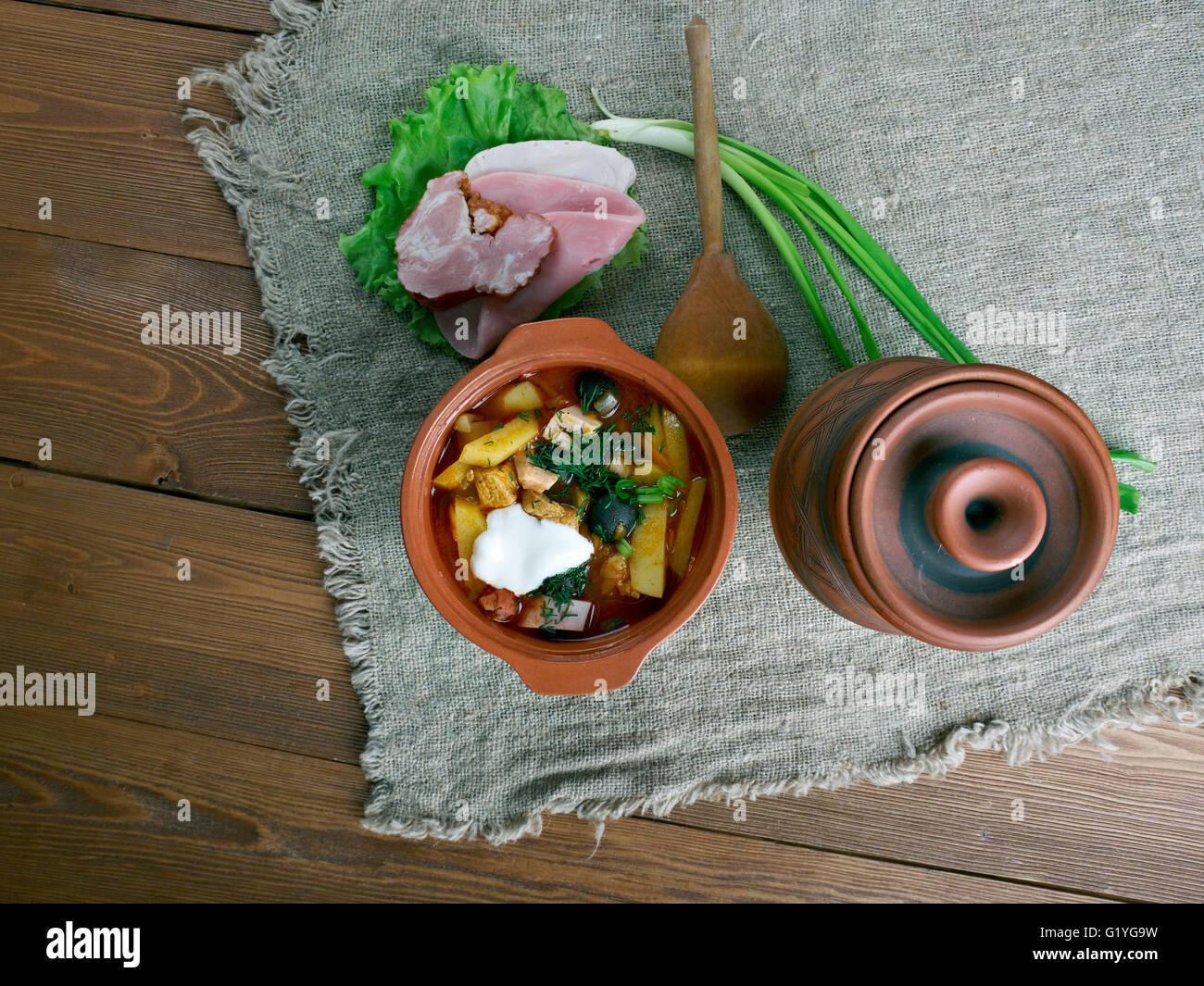Seljanka a thick, spicy and sour Russian soup. ingredient being either ...