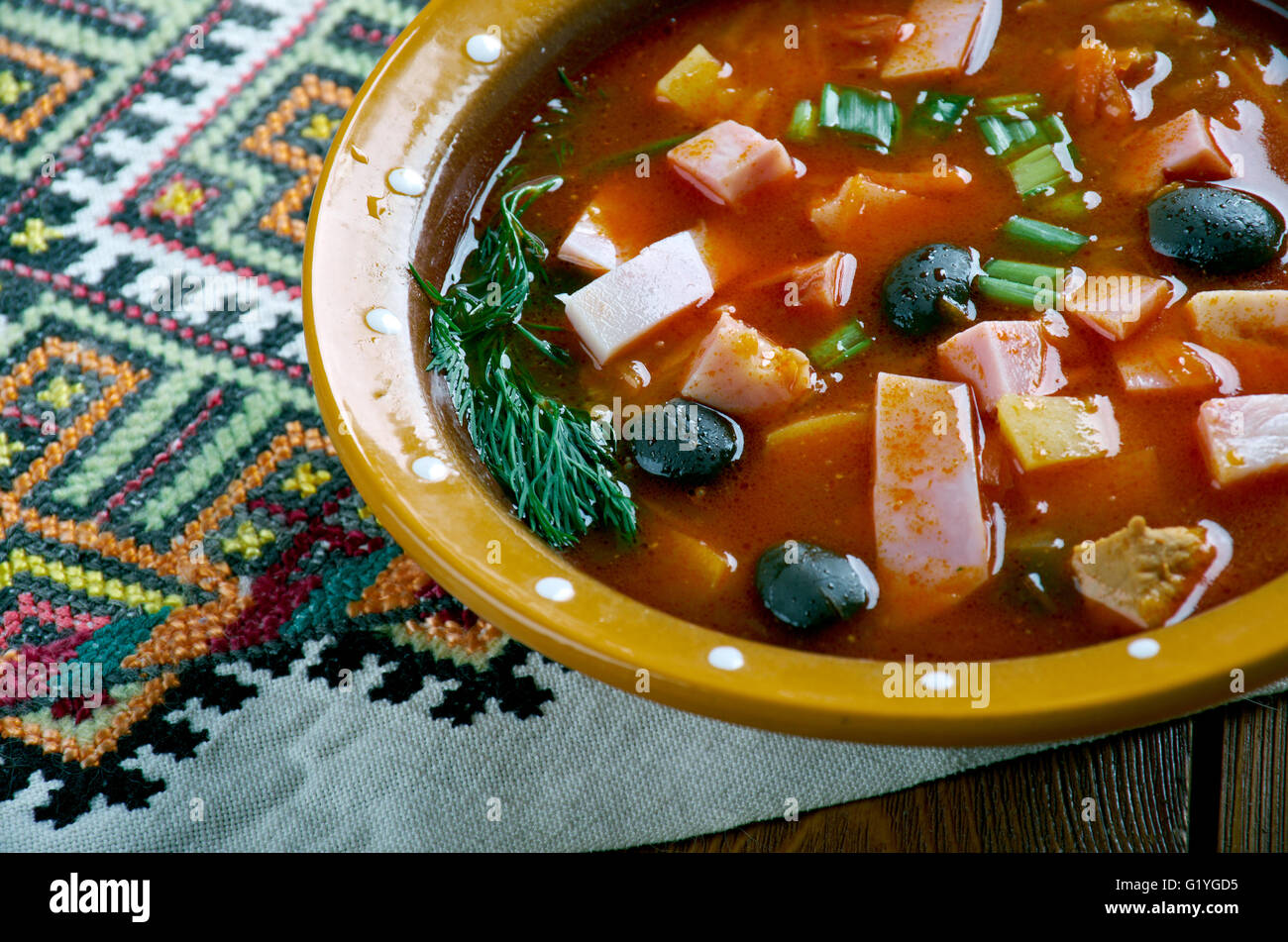 Seljanka a thick, spicy and sour Russian soup. ingredient being either ...