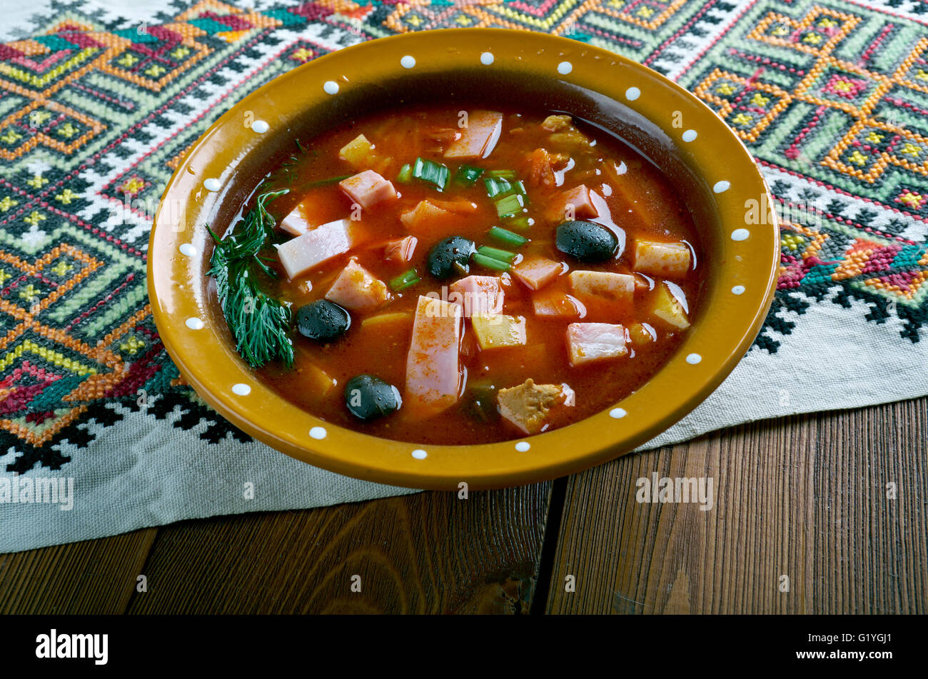 Seljanka a thick, spicy and sour Russian soup. ingredient being either ...