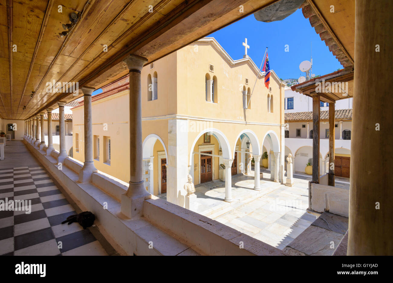 Kimisis tis Theotokou or Cathedral of Hydra seen from the cloistered ...
