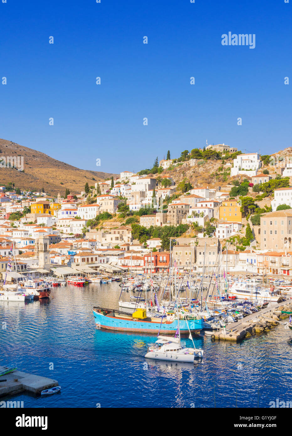 Harbour of Hydra port, Hydra Town, Hydra Island, Greece Stock Photo - Alamy