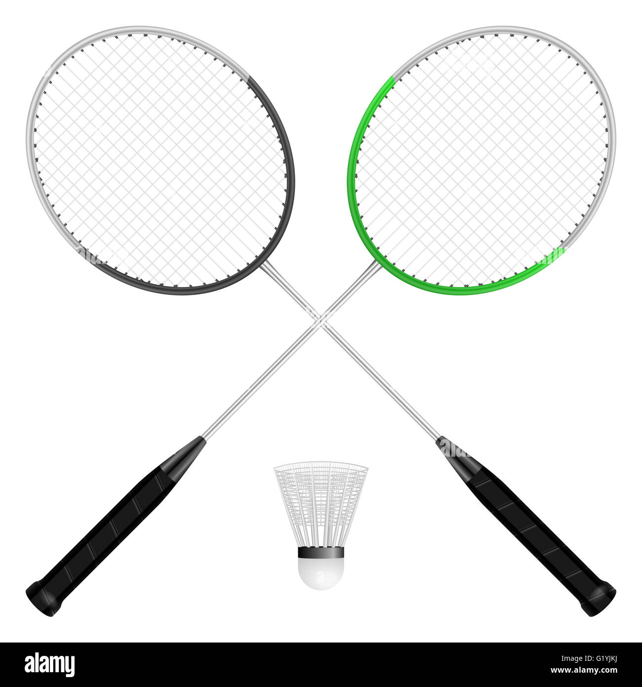 Badminton shuttlecock and rackets on a white background Stock Photo - Alamy
