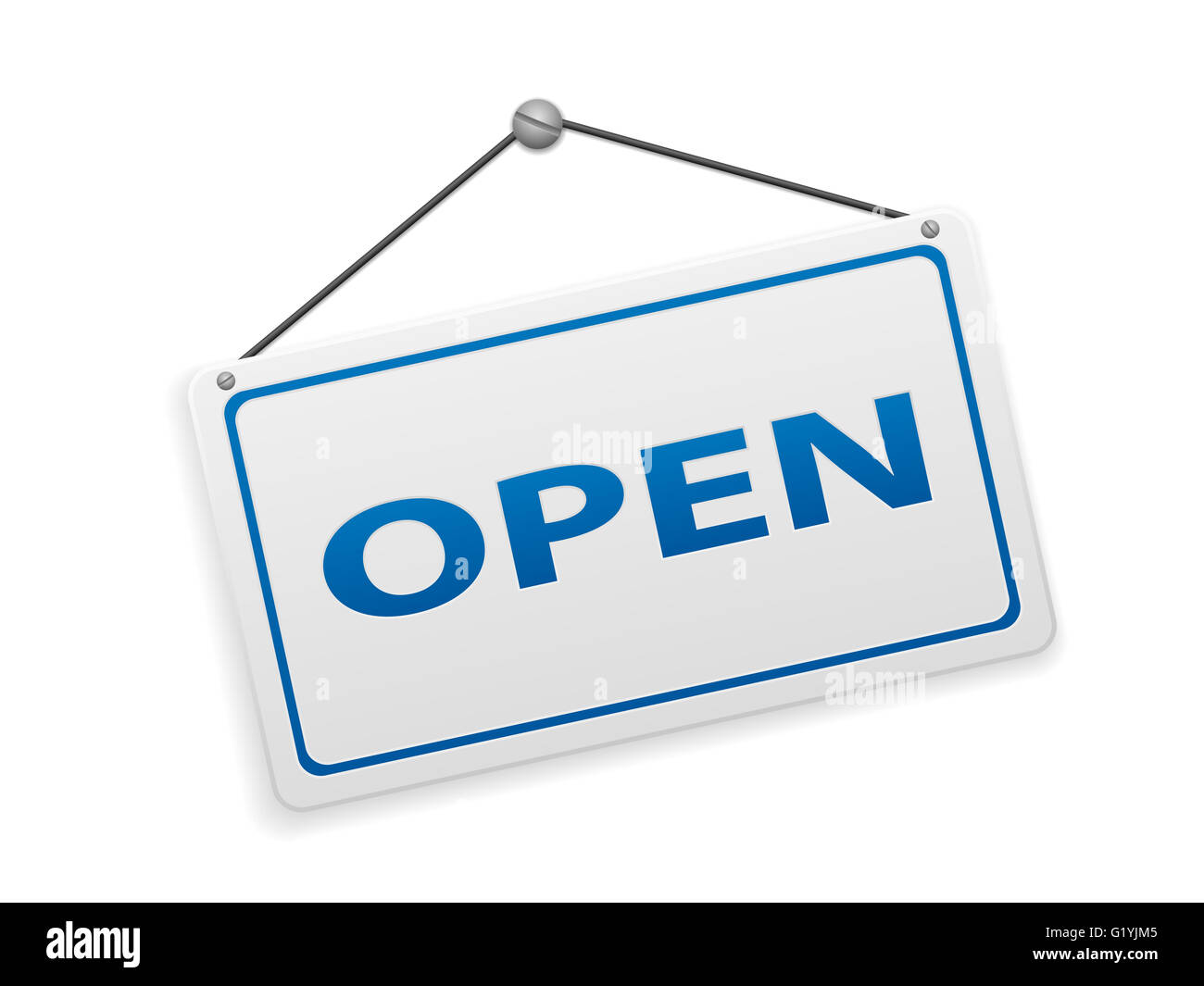 Open sign board on a white background Stock Photo - Alamy