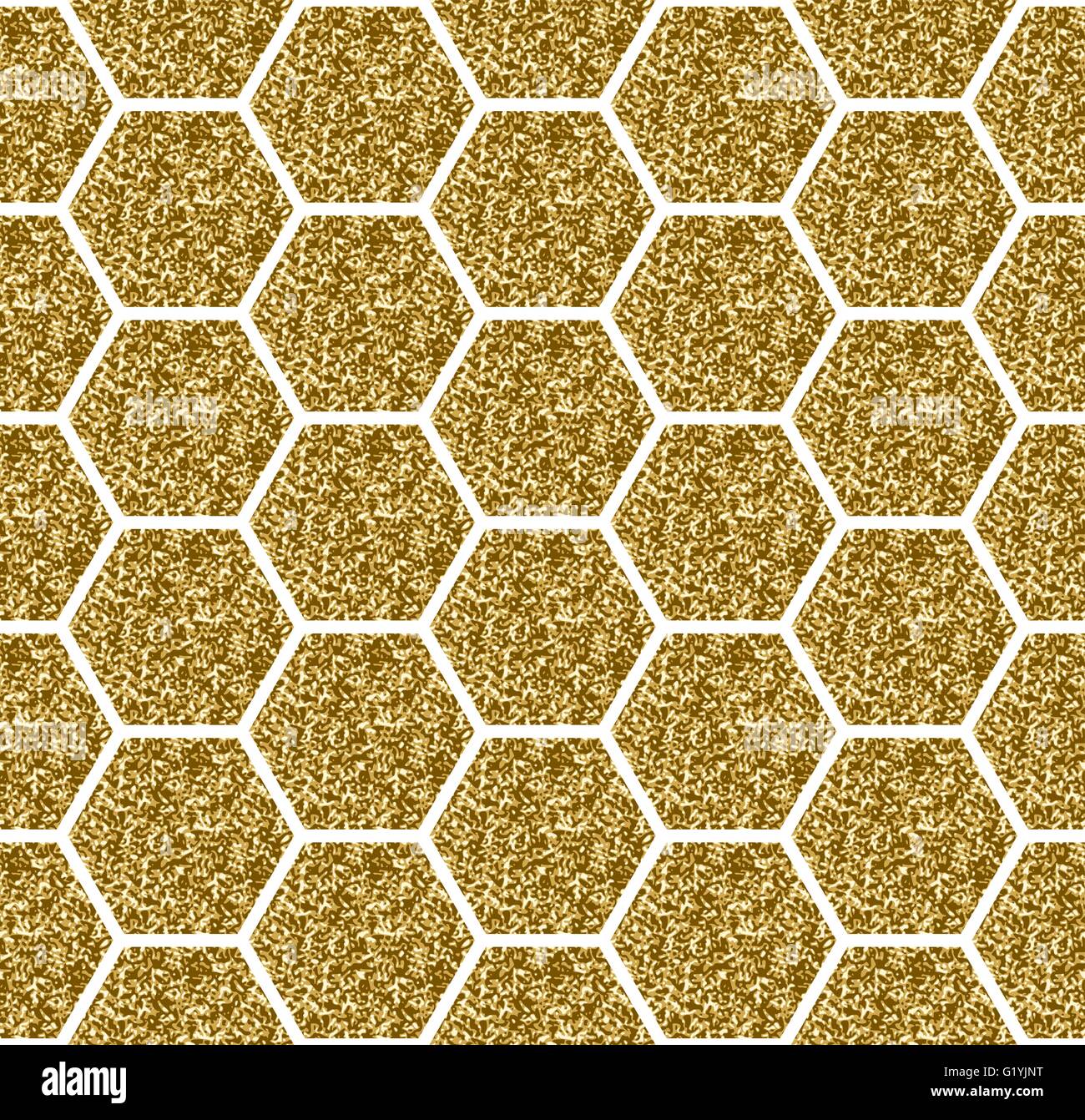 Geometric seamless repeating pattern with gold glitter hexagon shapes ...