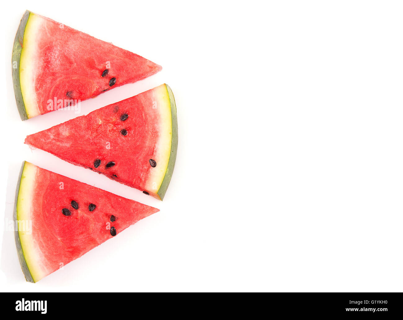 Three watermelon slices, top view, with copy space Stock Photo - Alamy