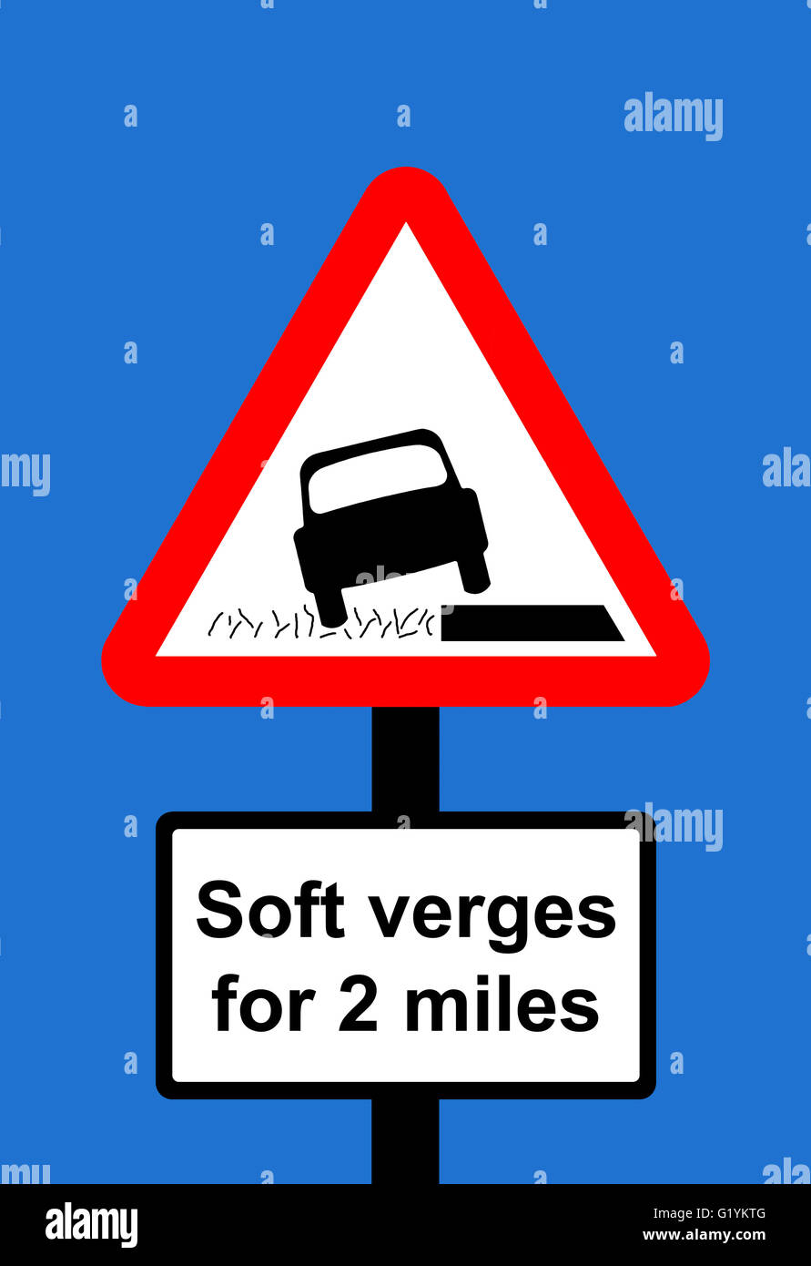 Warning triangle Soft verges traffic sign Stock Photo - Alamy