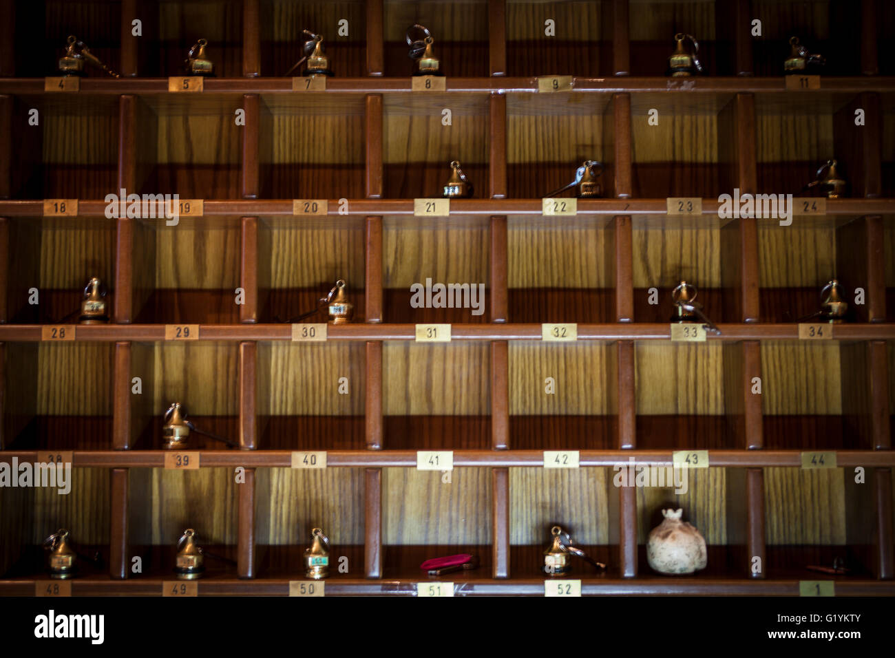 hotel keys numbered and stored at a hotels reception Stock Photo - Alamy
