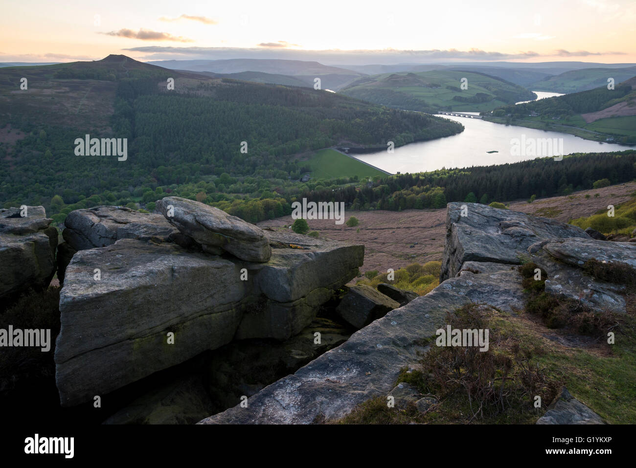 View of Winhill and Ladybower reservoir from Bamford edge on a ...
