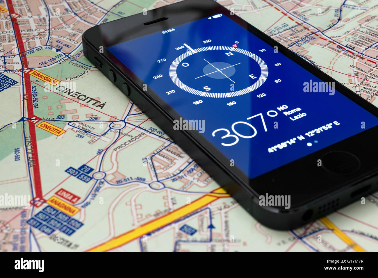 compass on map of Rome Stock Photo - Alamy
