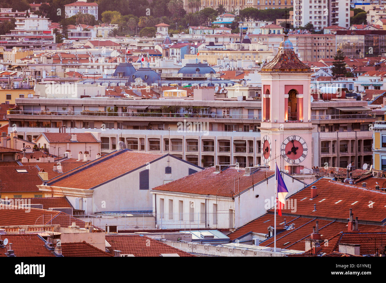 Aerial panorama of NIce at sunset. Nice, French Riviera, France Stock ...