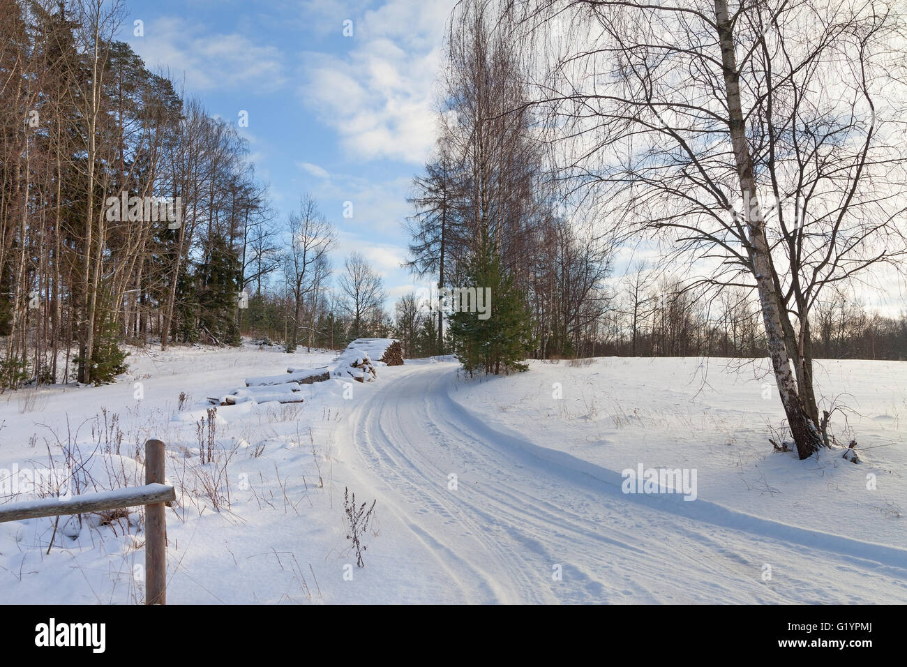 Winter landscape with snowy country road Stock Photo - Alamy