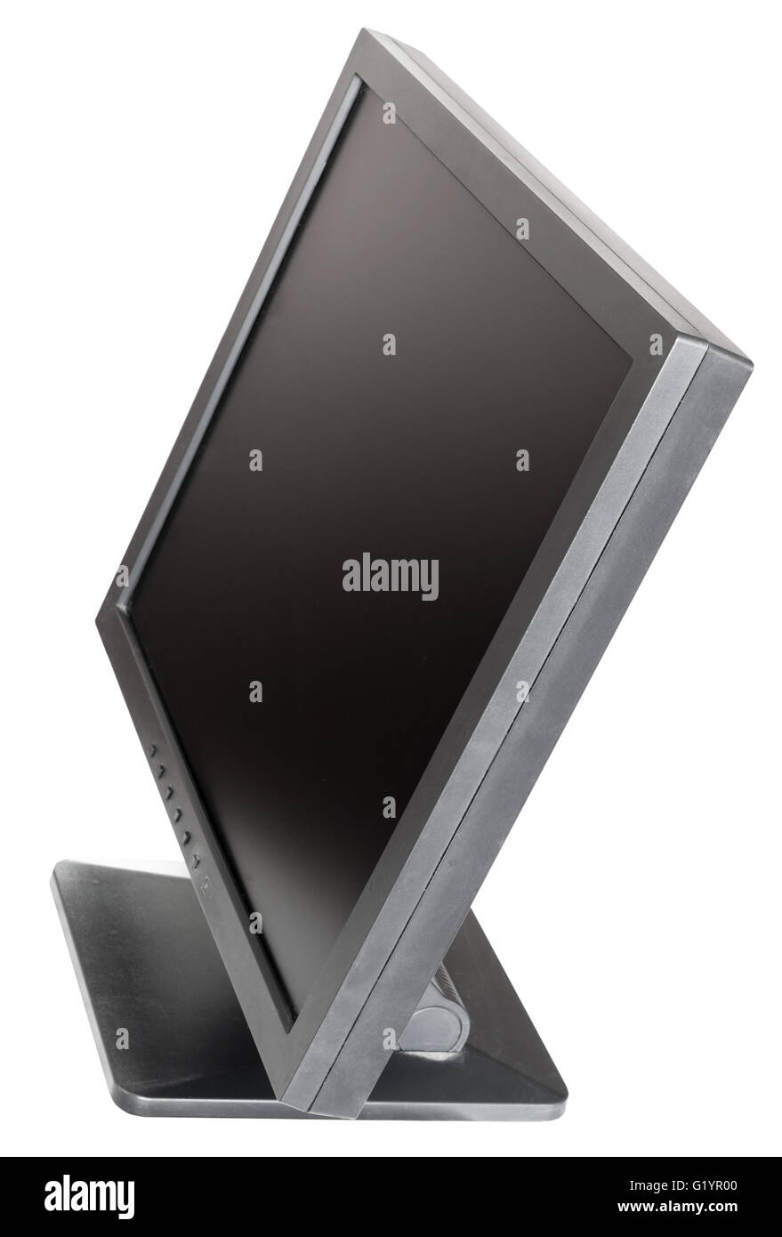 side view of old used black LCD monitor isolated on white background ...