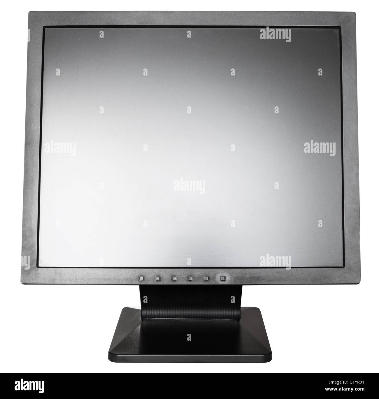 front view of old used black LCD monitor isolated on white background ...