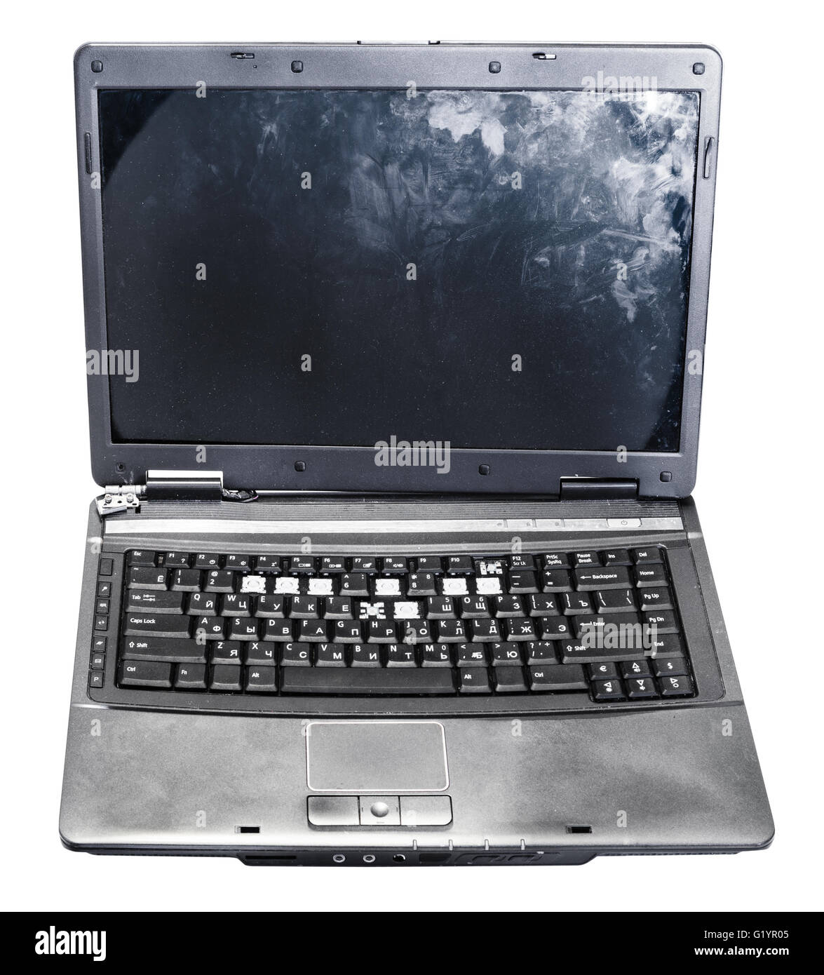 front view of old defective laptop isolated on white background Stock ...