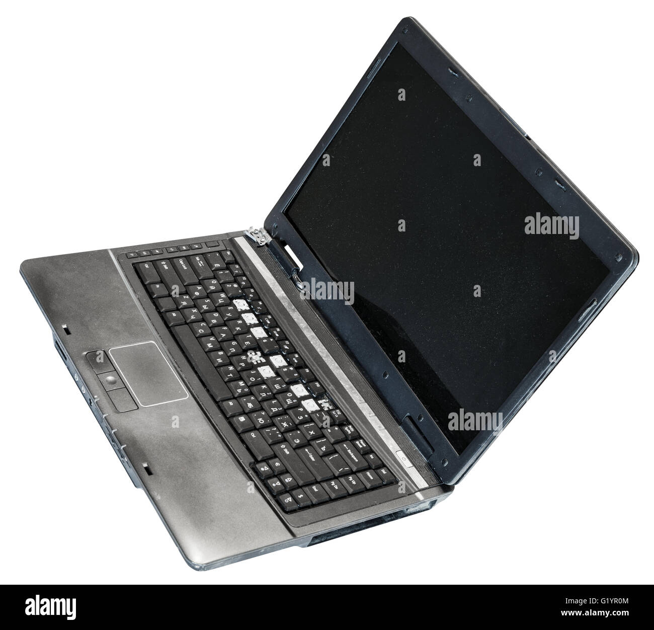 old defective laptop isolated on white background Stock Photo - Alamy