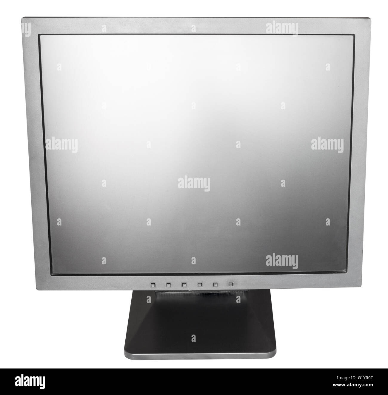 direct view of old used black LCD monitor isolated on white background ...