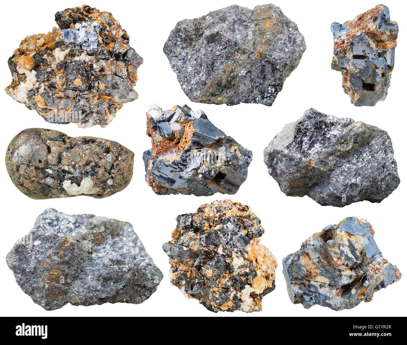 set of various Galena (lead glance, galenite) natural mineral stones ...