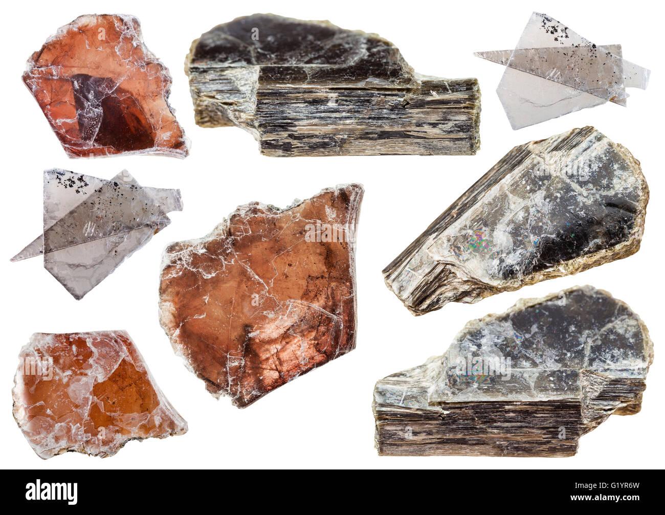 set of various natural mineral stones - specimens of Muscovite ...