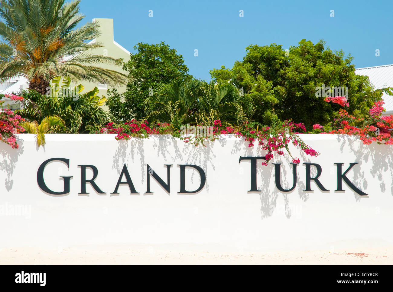 The welcome sign to Grand Turk island (Turks & Caicos Stock Photo - Alamy